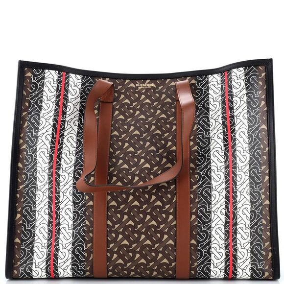 Burberry | Bags | Burberry Open Tote Monogram Ecanvas Large Brown ...